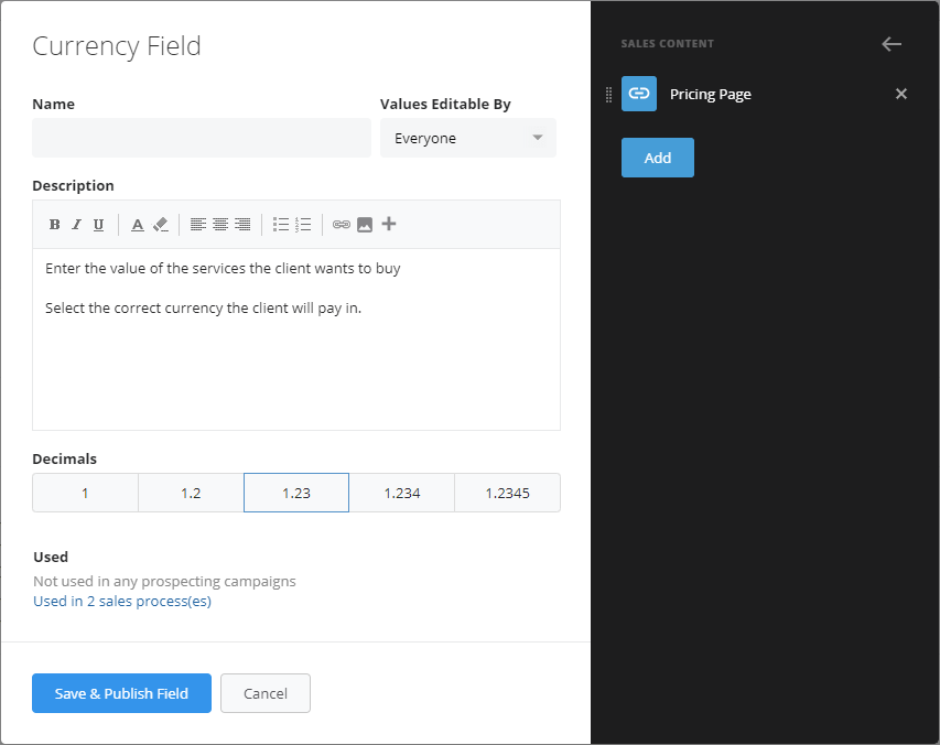Membrain Help Center - Process Tools - Currency Field Setup