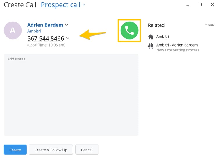 Membrain Help Center - CRM - Making a Phone call or adding Phone call notes