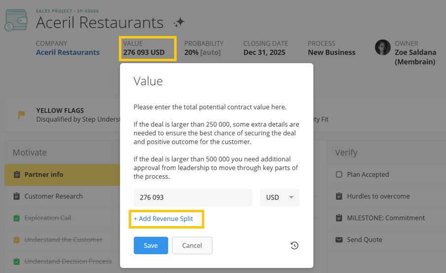 Membrain Help Center - Active Pipeline - Revenue Splits - An Introduction