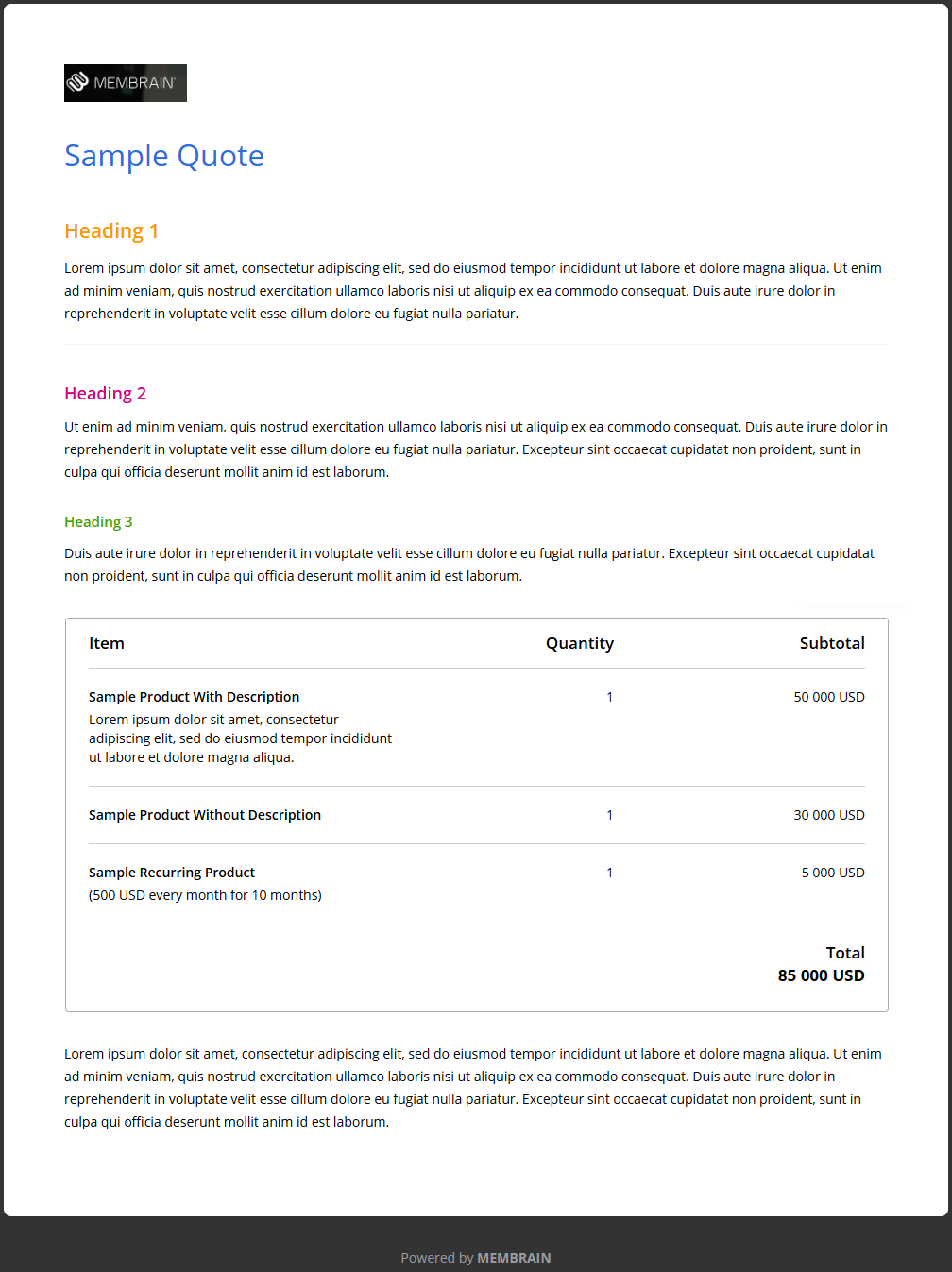 Membrain Help Center - Active Pipeline - Quotes - Quote Templates