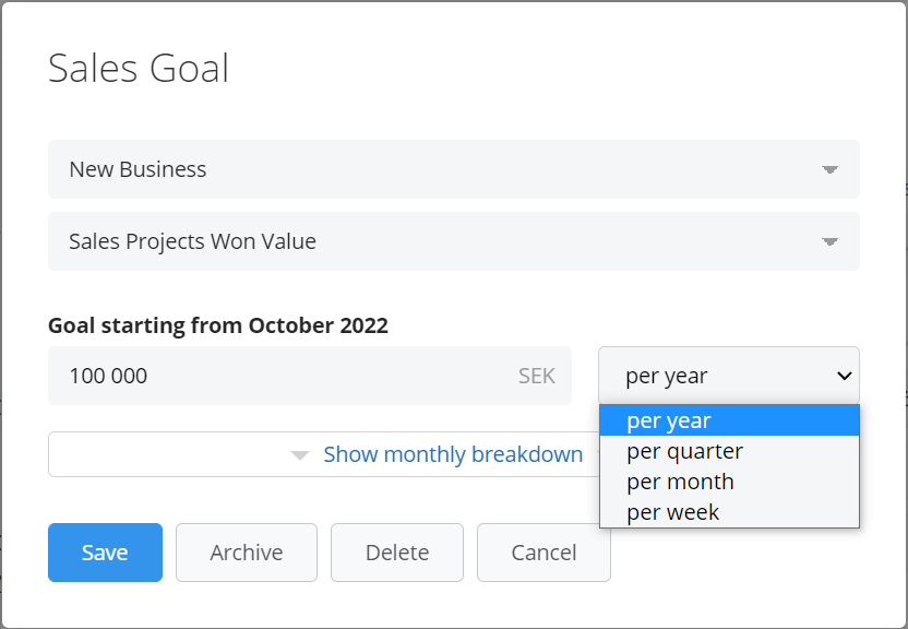 Membrain Help Center - Sales Analysis - Goal Setting