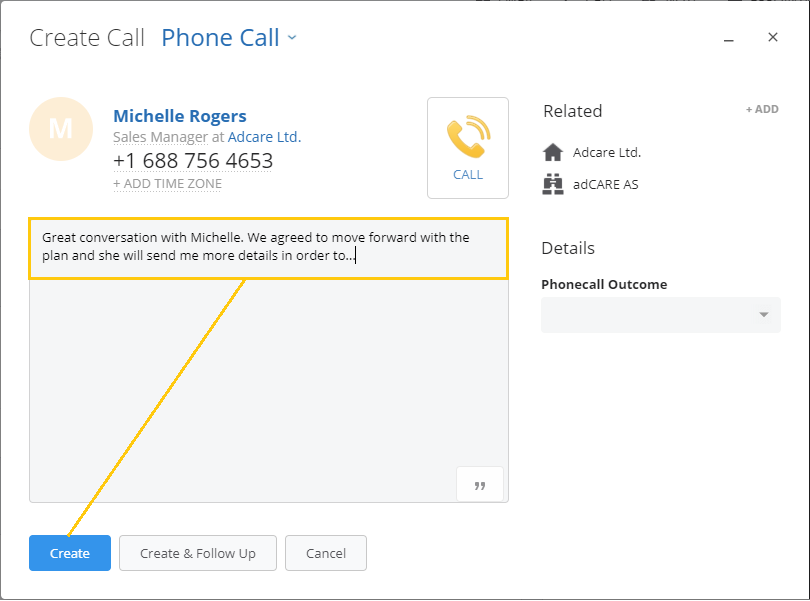 Membrain Help Center - CRM - Making a Phone call or adding Phone call notes